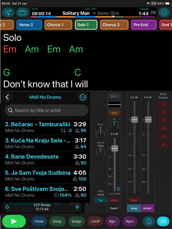 Interface layout i Portrait mode - Stage Traxx / Stage Cue Support